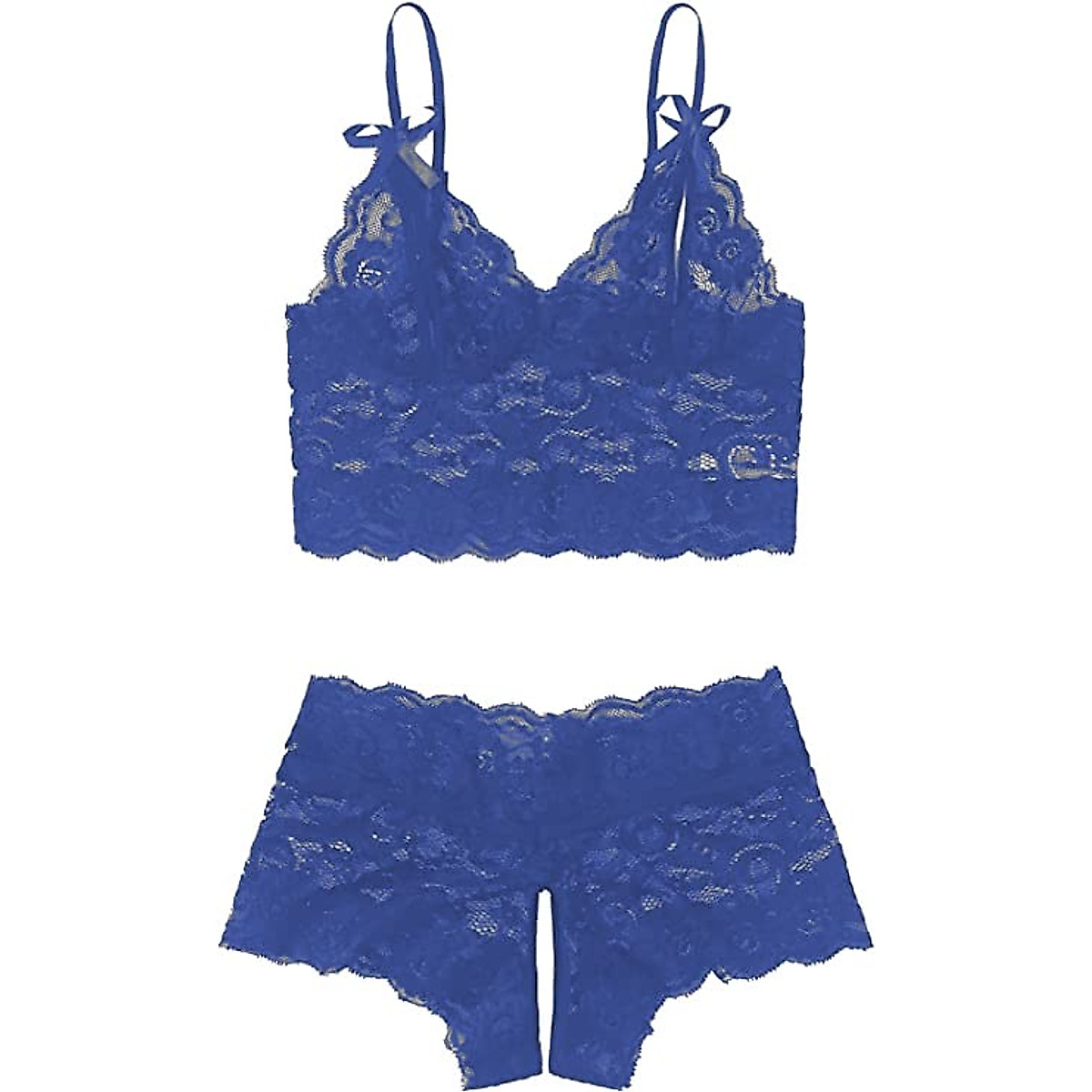 SweatyRocks Women's 2 Piece Lingerie Set Sheer Lace Cut Out Bra and Panty Teddy Lingerie Royal Blue L