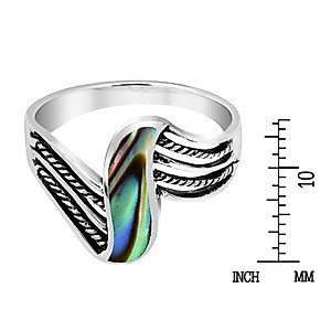 AeraVida Contemporary Flowing Waves Abalone Shell Inlay .925 Sterling Silver Ring