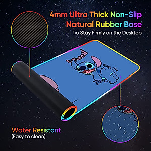RGB Gaming Mouse Pad,Cartoon Stitch Large Gaming Mouse Pad with 14 Lighting Modes,Waterproof Computer Keyboard Desk Mat 31.5×11.8 inches (Stitch B)