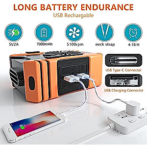 Portable Fan Clip on Waist 7000mAh,Personal Cooling Neck Fan 7100RPM Strong Airflow,5in1 with Flashlight/SOS & Portable Power Bank,3 Speeds for Workers,Camping Hiking Cooking, Outdoor Hot Terminator