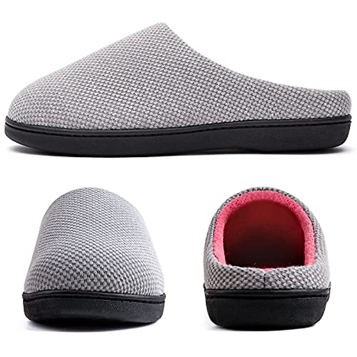 RockDove Women's Birdseye Knit Memory Foam Slipper, Size 9-10 US Women, Grey/Pink