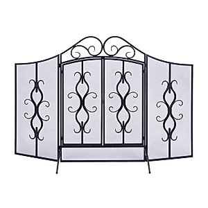 Deco 79 Metal Scroll Foldable Mesh Netting 3 Panel Fireplace Screen, 60" x 24" x 40", Gray