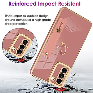 ZIYE Galaxy S21 Plus 5G Luxury Electroplated Case with Strap Love Heart Plating Gold Bumper Cover for Women Girls Anti-Scratch Shockproof Back Phone Case for Samsung Galaxy S21 Plus 5G 6.7 Inch