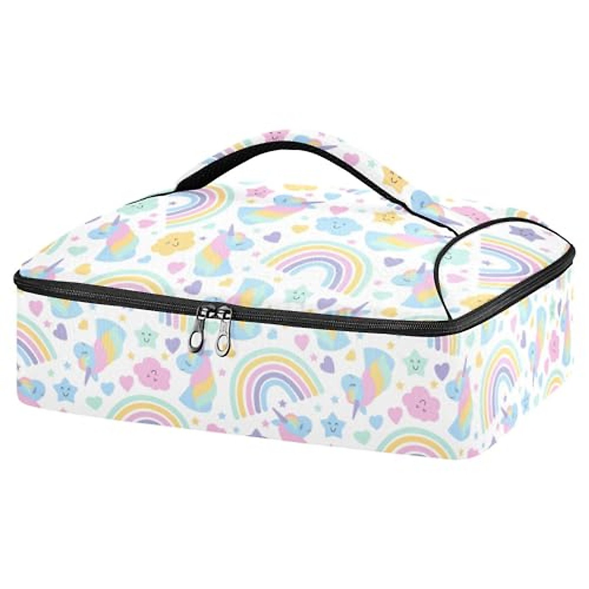 Kcldeci Insulated Thermal Food Carrier Insulated Casserole Carrier for Hot or Cold Food,Unicorns Rainbow and Stars Insulated Tote Bag for Potluck Cookouts Parties Picnic,Lasagna Lugger