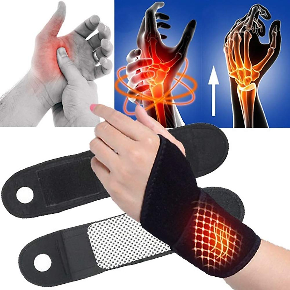Bluelans Wrist Supports for Men and Women, 1 Pair Self-Heating Magnetic Wristband Wrist Strap Wrist Support Wrist Braces Hand Support Protector for Wrist Injuries, Joint Disease, Sprains Black