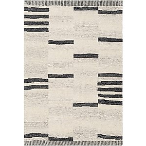 BoutiqueRugs Aibonito Hand Tufted Wool Natural Fiber Soft Large Area Rug - Modern Broken Stripe Carpet for Living Room, Bedroom, Dining Room - Black, Beige, Taupe - 8' x 10' (8x10 Area Rug)