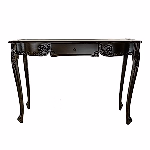 Benjara Troy 32 Inch Classic Wood Console Table, 1 Drawer, Floral Cared, Brown