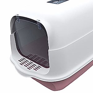 Gralara Large Cat Litter Box with Lid Enclosed Waterproof Easy to Clean Anti Splashing Litter Tray Reusable with Door Toilet Pet Supplies Cat Toilet, Pink Bottom