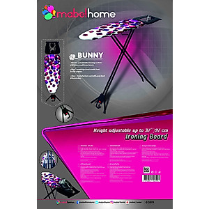 Mabel Home Ironing Board Made in Europe, Adjustable Height, Deluxe, 4-Leg, + Extra Cover, Easy Storage, 3 Different Model & Sizes (Space Saver (36" x 13"))