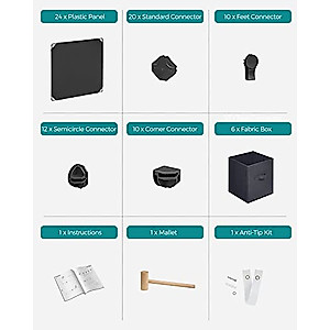 SONGMICS Cube Storage Organizer with Storage Boxes, 6-Cube Organizer, 6 Collapsible Non-Woven Fabric Bins, Customizable Shape, Bedroom, Living Room, Space-Saving, Black and Gray ULPC062B01
