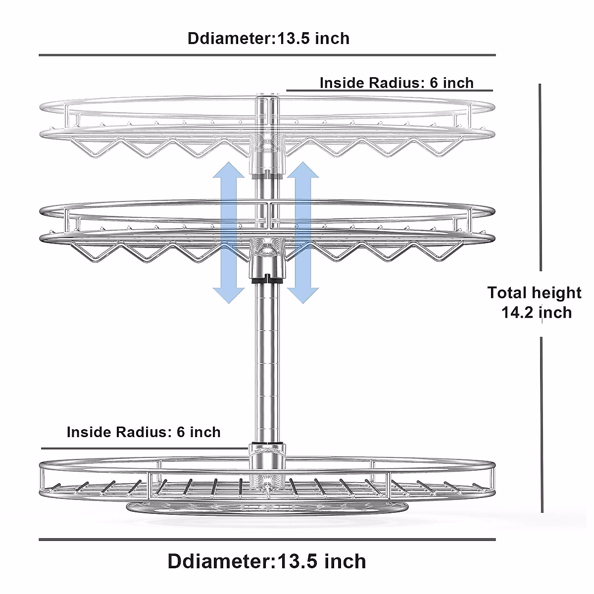 2 Tier Lazy Susan Large Shelf for Kitchen 13 inch,Tall Height Adjustable Turntable Spice Rack Spinner Cabinet Organizers and Storage,Rotating Under Sink Organizer,with PP Plastic Sheet (2 Tier)