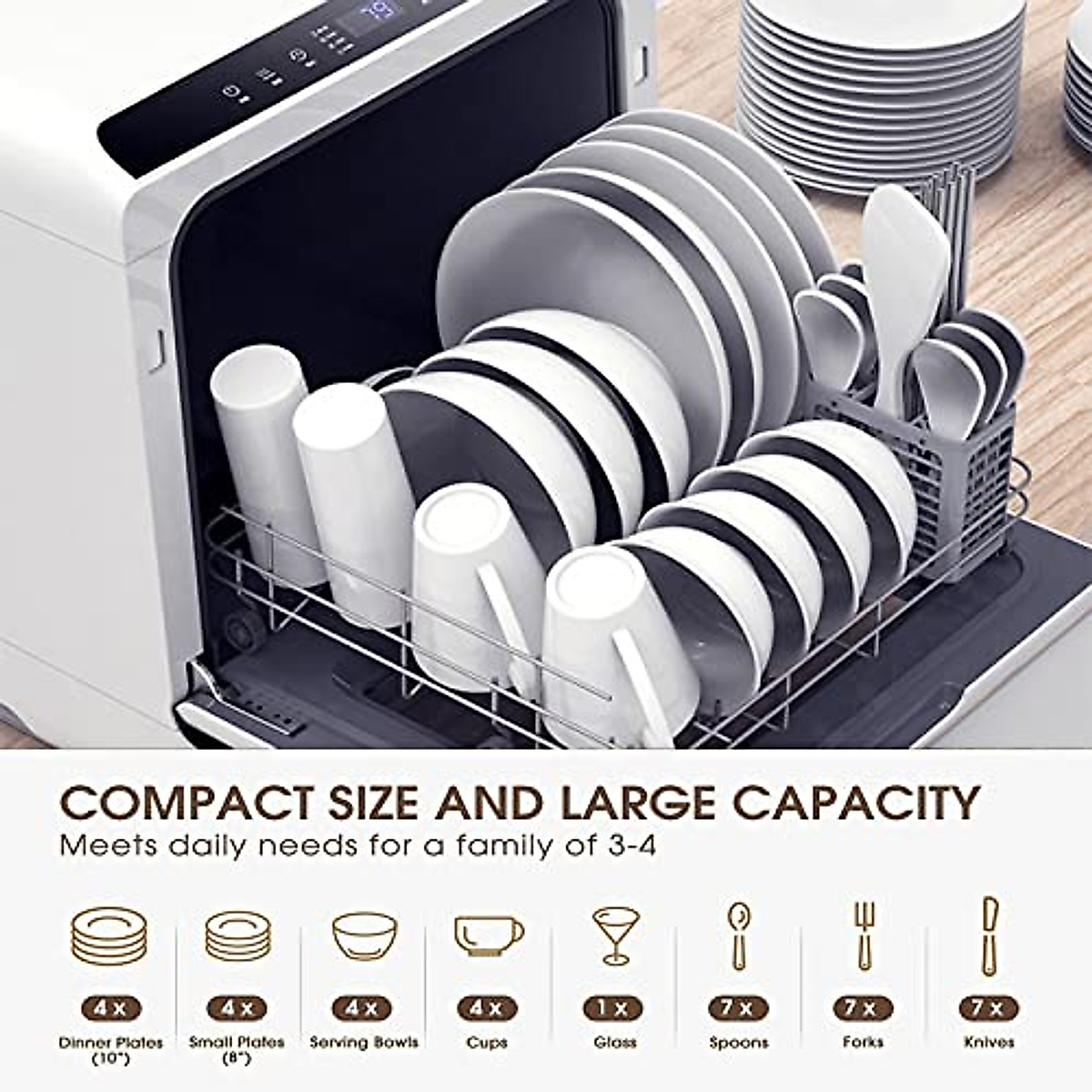 LemoHome Countertop Dishwasher, 5 Washing Programs Portable Dishwasher With 5-Liter Built-in Water Tank For Glass Door,for Small Apartments, Dorms and RVs