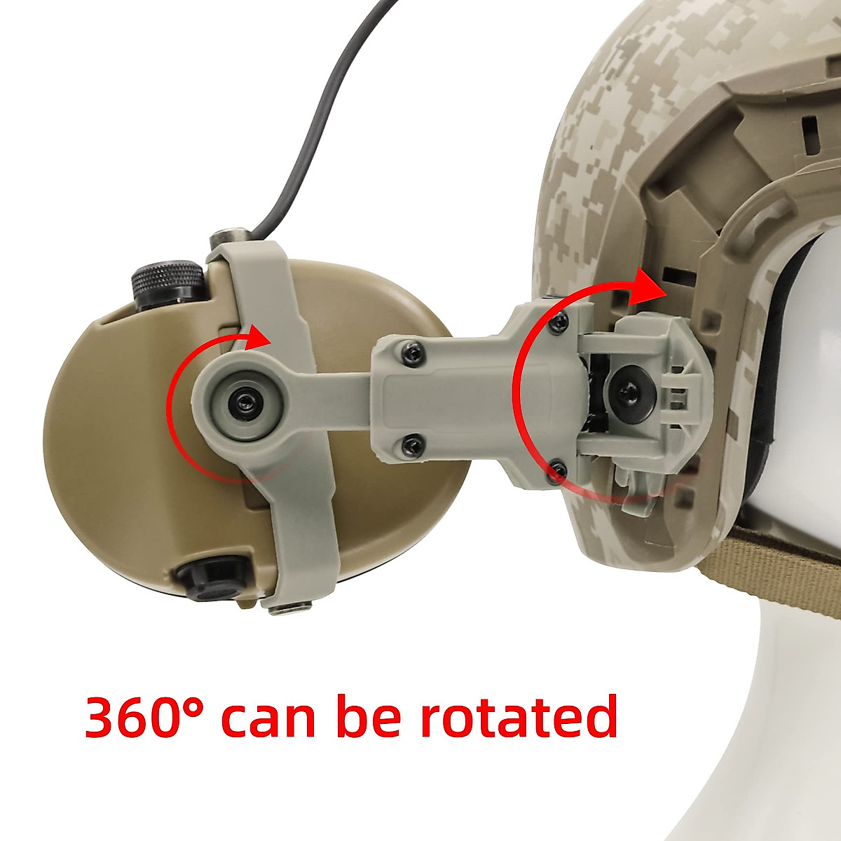 COMBATGEAR Tactical Headset with ARC Rail Adapter Ear Defender Airsoft Headphone Come with K 2 pin Push to Talk (Tan)