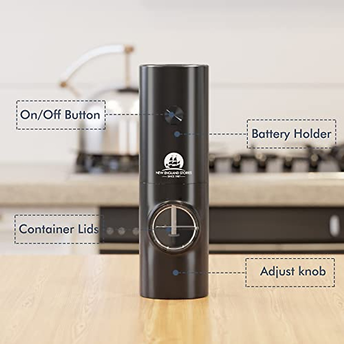 Electric Salt and Pepper Grinder Set Battery Powered with Light, Automatic One Hand Operation Pepper Mill with 5 Levels Adjustable Coarseness