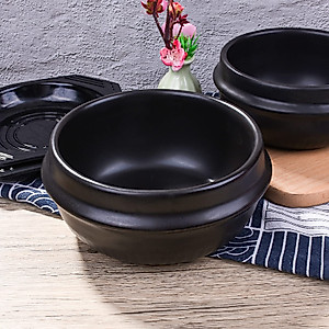Swlthwen Korean Stone Bowl with Tray, Premium Ceramic, Stone Hot Pot for Bibimbap Soup Korean Stone Bibimbap