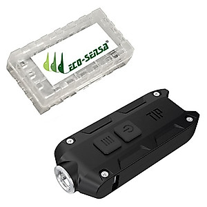 Nitecore TIP USB Rechargeable Keychain XP-G S3 light - 360 Lumens - Choice of 7 Colors w/Eco-Sensa Battery Case (Black)