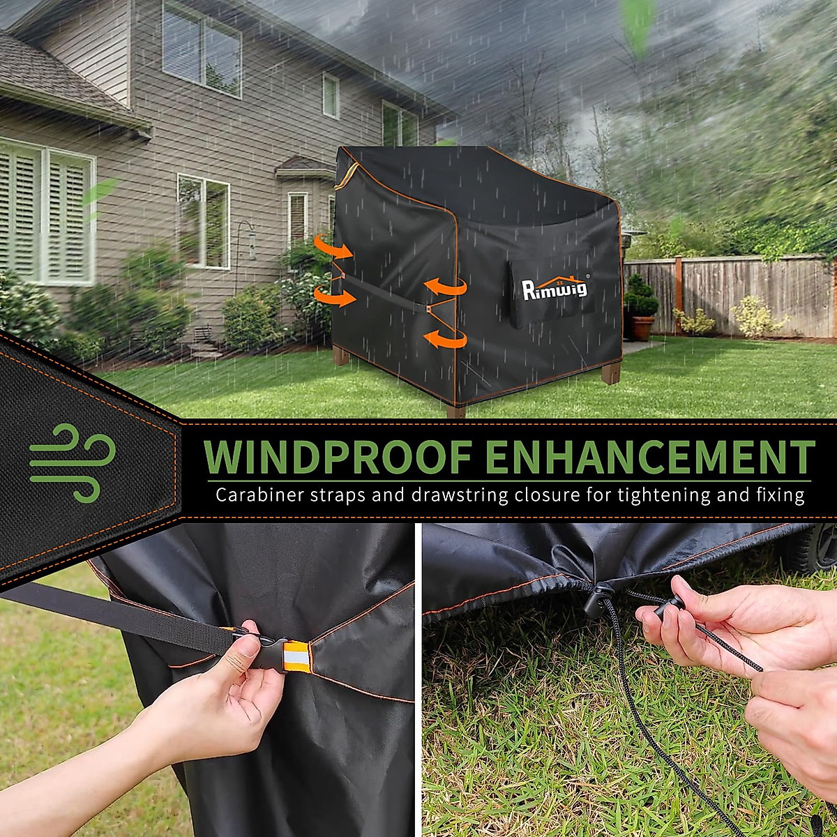 Rimwig Patio Chair Covers 2 Pack Waterproof, Black Outdoor Furniture Covers, Heavy Duty Wicker Garden Chair Cover 32" W x 37" D x 36" H