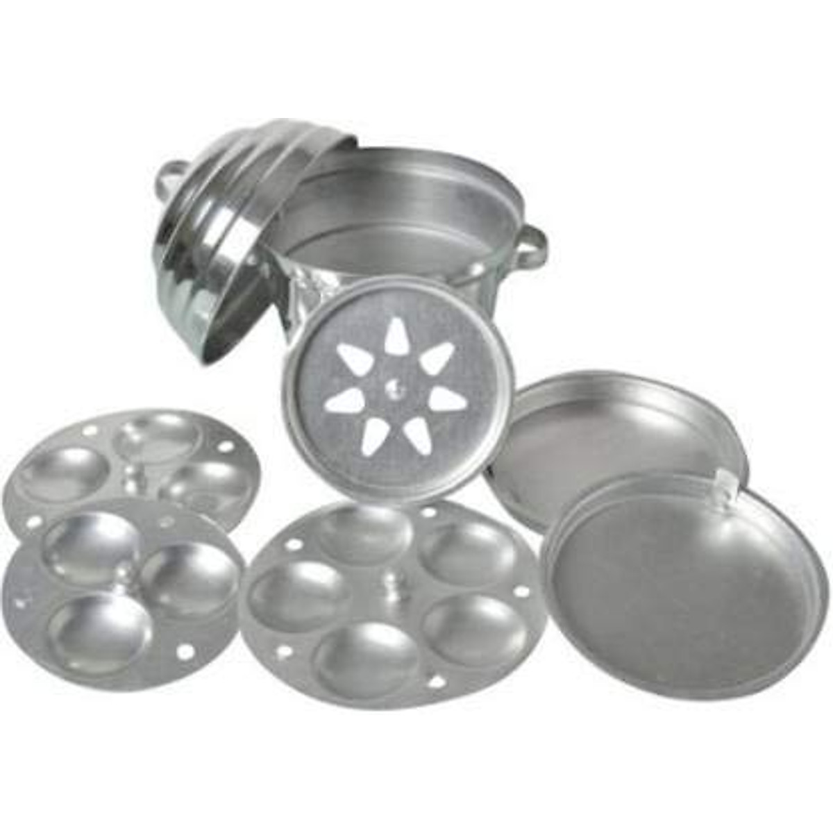 Kansara Idli Cooker Aluminium Traditional and Standard Idli Maker (Total 6 Plates), Color - Silver