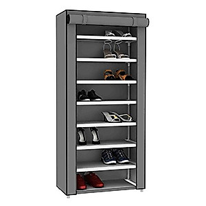 Sunbeam Multipurpose Portable Wardrobe Storage Closet Rack For Shoes and Clothing 7 Tier/Fits 24 Pairs of Shoes Heavy Duty Non Woven Material With Roll Down Cover (Grey)