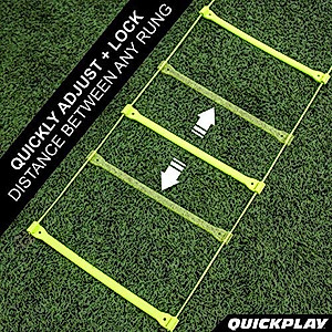 QuickPlay PRO No Tangle Agility Ladder with Quick Lock Adjustable Flat Rungs + Carry Bag (11-Rung) Multi-Sport Speed Ladder/Training Ladder