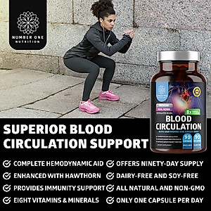 Number One Nutrition N1N Premium Blood Supplement [8 Powerful Herbs & Vitamins] All Natural Blood Flow Supplement with Hawthorn, Butchers Broom and Cayenne Pepper, 90 Caps