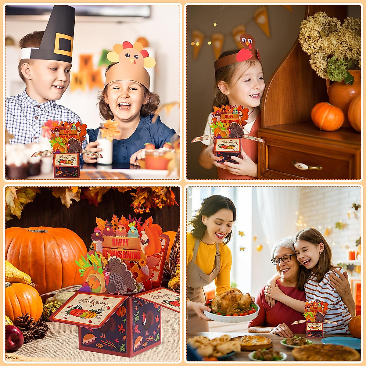D4DREAM Thanksgiving Turkey Pop Up Card for Kids 3D Happy Thanksgiving Greeting Cards with Envelope Fall Pumpkin Greeting Cards for Autumn Party Family Friends Mother Grandma Thank You Celebration