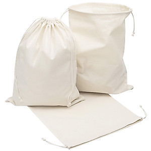 100 Percent Cotton Muslin Drawstring Bags For Shoes Storage Pantry Gifts (12 x 16 inch - 6 pack, Beige)