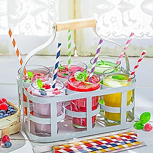 [300 Pcs] Biodegradable Individually Wrapped Paper Straws - Disposable Colorful Eco-Friendly Paper Drinking Straws(7.75"longX0.25"diameter)