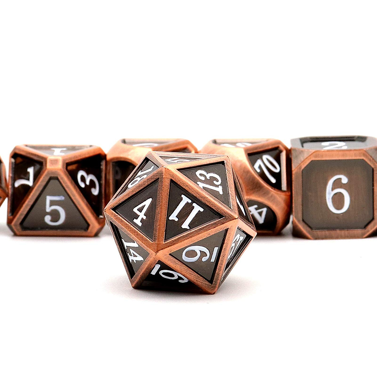 Haxtec Metal DND Dice Set W/Gift Metal Box Classic Collection Polyhedral Dice Set for Dungeons and Dragons RPG Games- Fine Antique Copper White Numbers