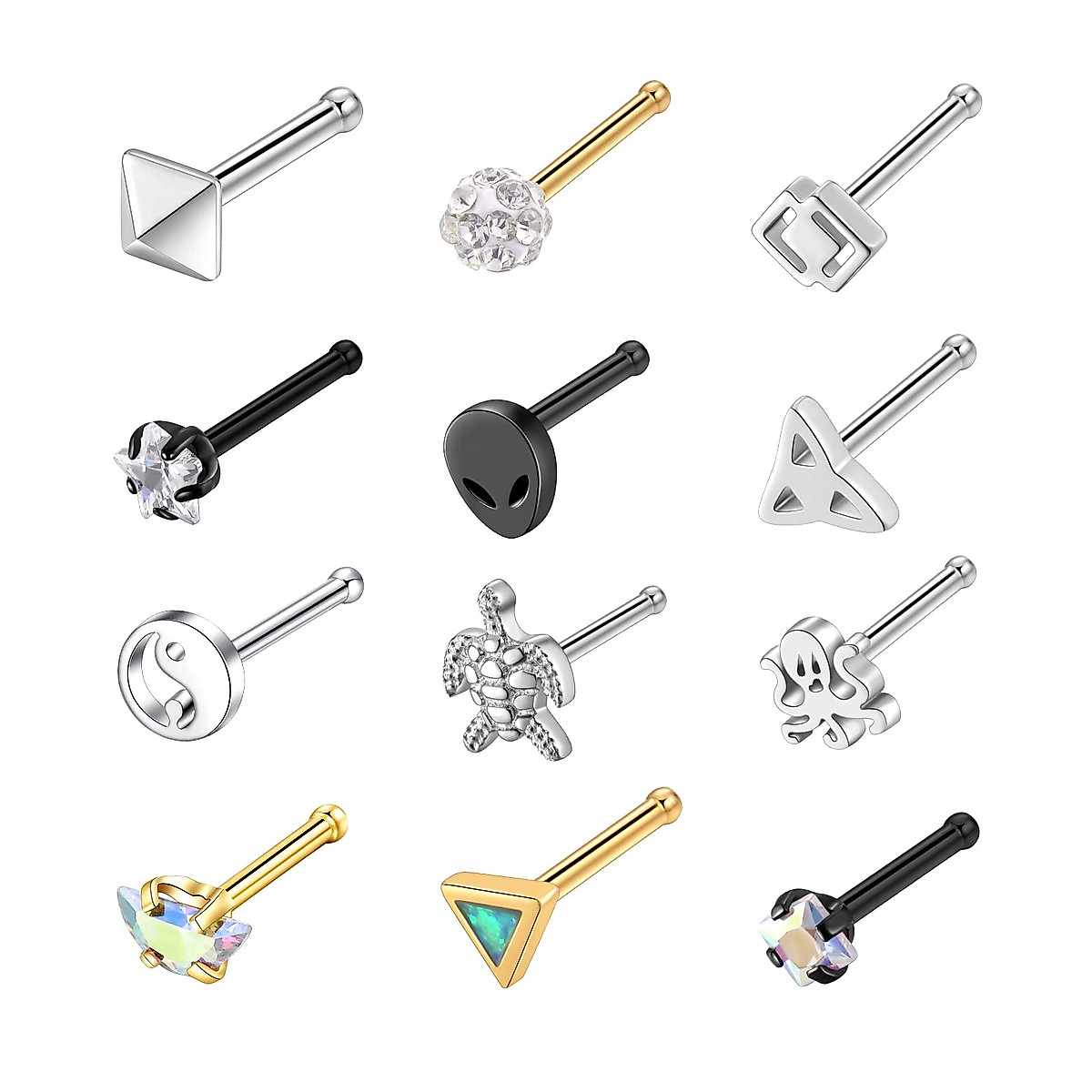 Kvficaz 20 pieces female nose ring nose stud 316 stainless steel nose jewelry beautiful fashion cool female male jewelry