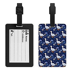 Geese Flowers and Paper Boats Luggage Bag Tag with Name ID Card for Suitcase Travel Printed Labels