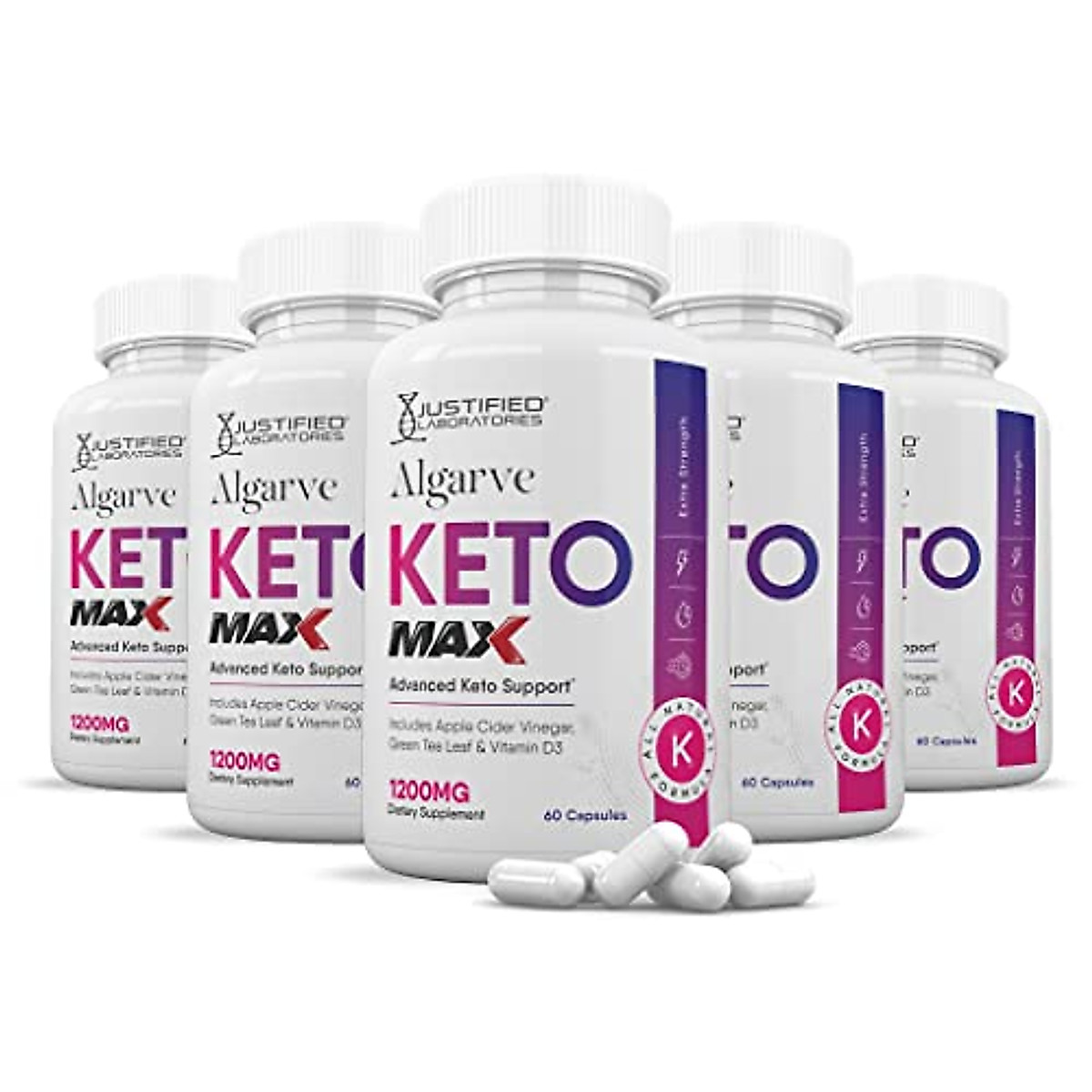 Justified Laboratories (5 Pack) Algarve Keto ACV Max Pills 1675 MG Formulated with Apple Cider Vinegar Keto Support Blend 300 Capsules