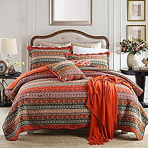 NEWLAKE Striped Classical Cotton 3-Piece Patchwork Bedspread Quilt Sets, Queen Size