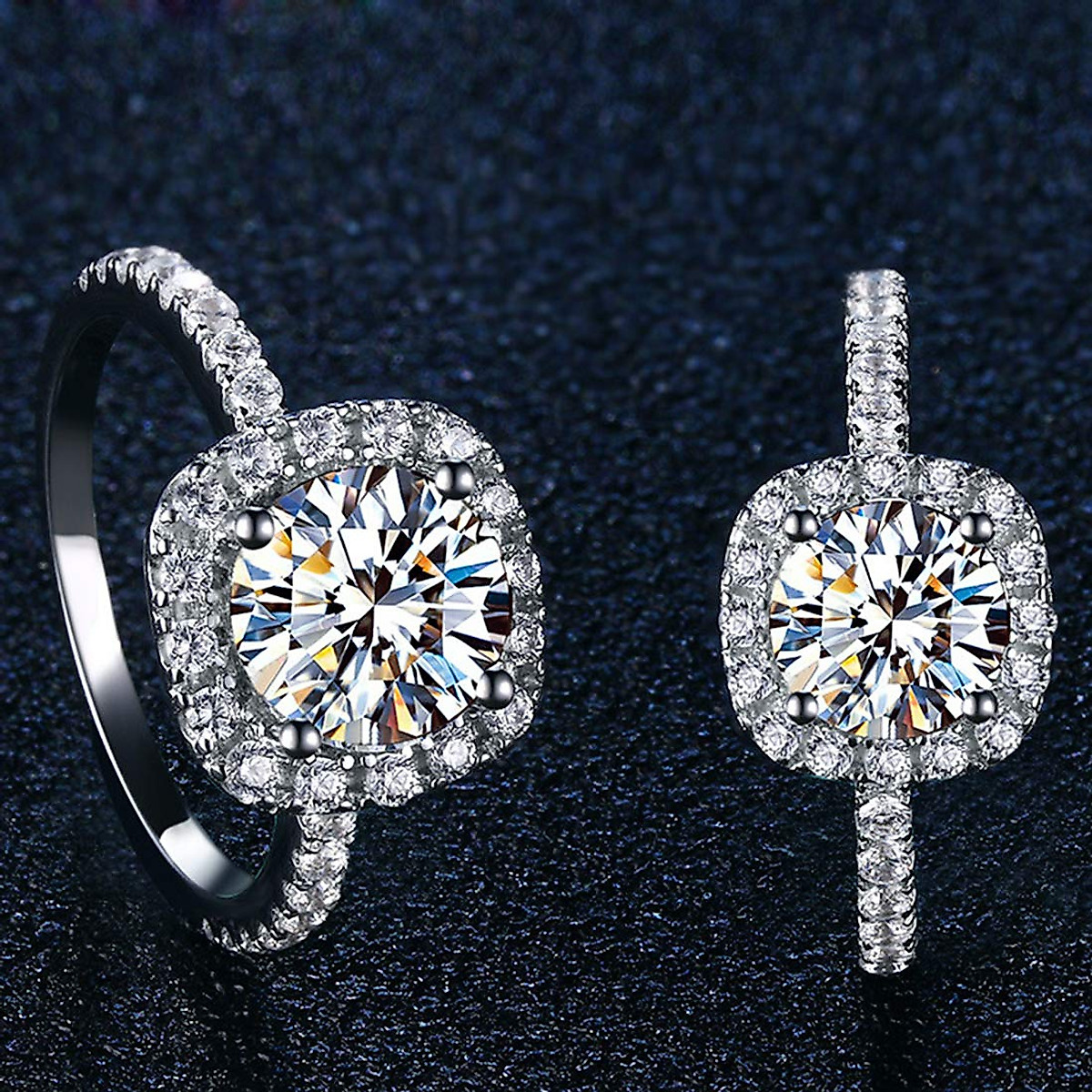 FANCIME White Gold Plated Sterling Silver Halo Setting D-E Color Moissanite Simulated Diamond Engagement Ring For Women, 1/2 Carat SIZE 7