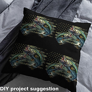 Feelyou Kids Pike Fish Fabric by The Yard American Flag Upholstery Fabric for Chairs 1 Yard Bass Big Fish Decorative Waterproof Outdoor Fabric Fishing and Hunting Green Outdoor Fabric