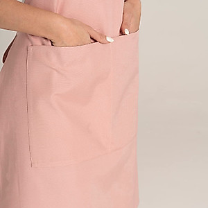 TOSHE Kitchen Apron Waterdrop Resistant Cotton Apron with adjustable Aprons for Women with Pockets 10 Color option Cooking Powder Pink Apron (Powder Pink)