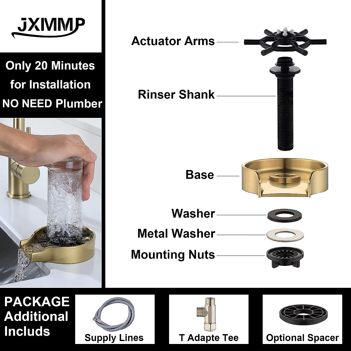 JXMMP Oil Rubbed Bronze Glass Rinser for Sink, Kitchen Faucet ORB Glass Rinser, Bottle Washer for Sink, Kitchen Sink Accessories, Cup Rinser for Kitchen Sink, Bar Glass Rinser