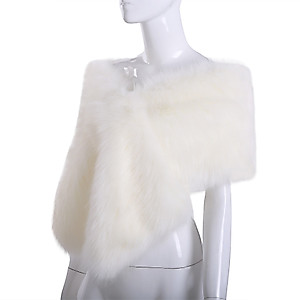 KAMA BRIDAL Women Long Faux Fur Shawl Bridal Stole Cover Up Winter Soft Bolero Scarf Beige