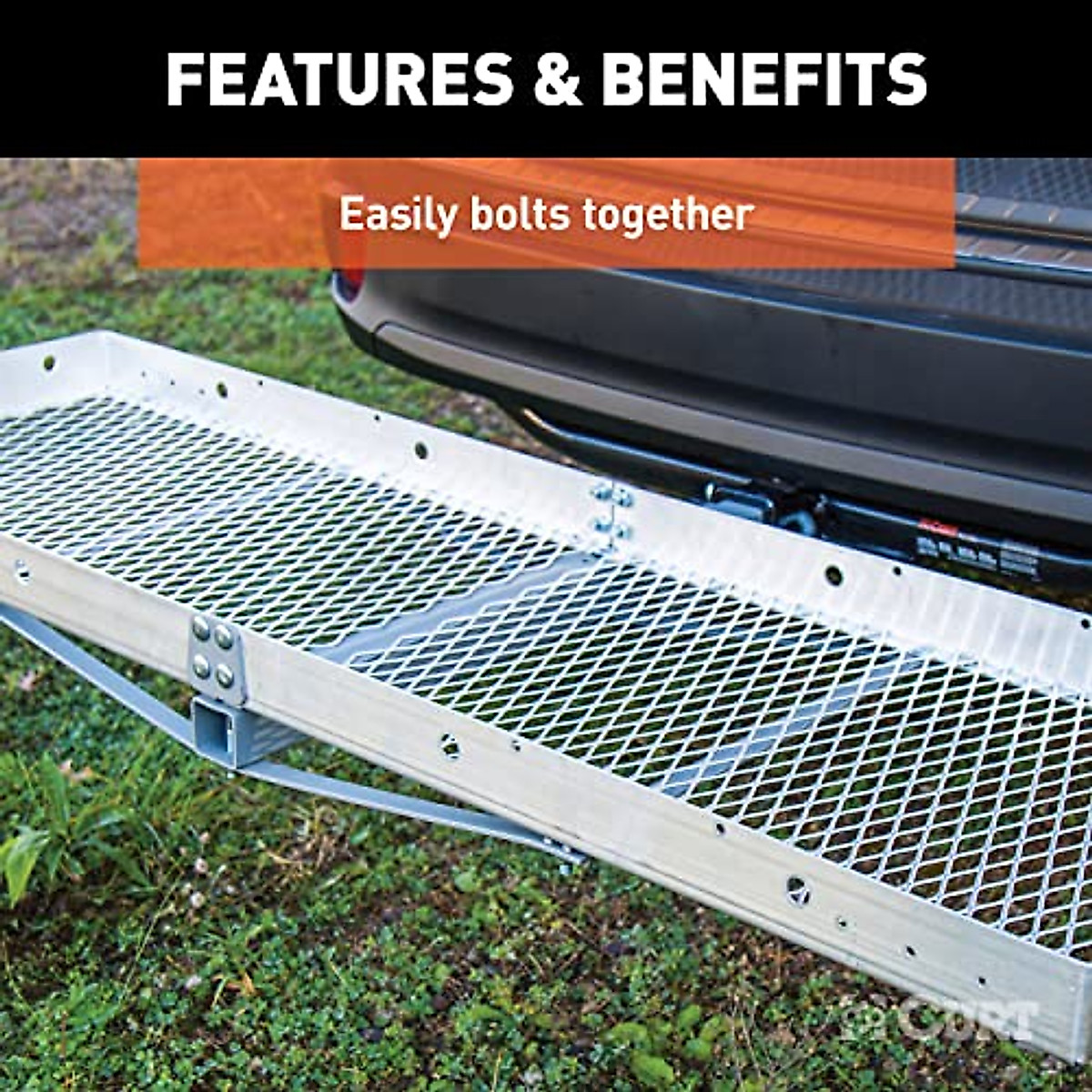 CURT 18100 60 x 20-Inch Aluminum Tray Hitch Cargo Carrier, 500 lbs Capacity, 2-in Folding Shank