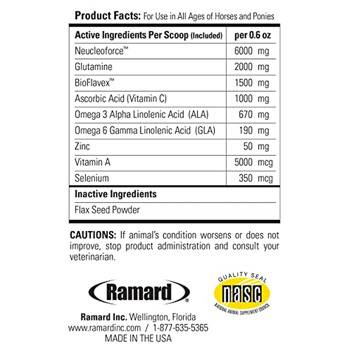 Ramard Total Immune Blast - Equine Immune Support, Horse Vitamin & Powder Supplement w/Zinc, Selenium, Omega 3, Omega 6 & Vitamins w/Nucleotides, Equine Powder & Supplements 1.12 lbs. 30 Days Supply