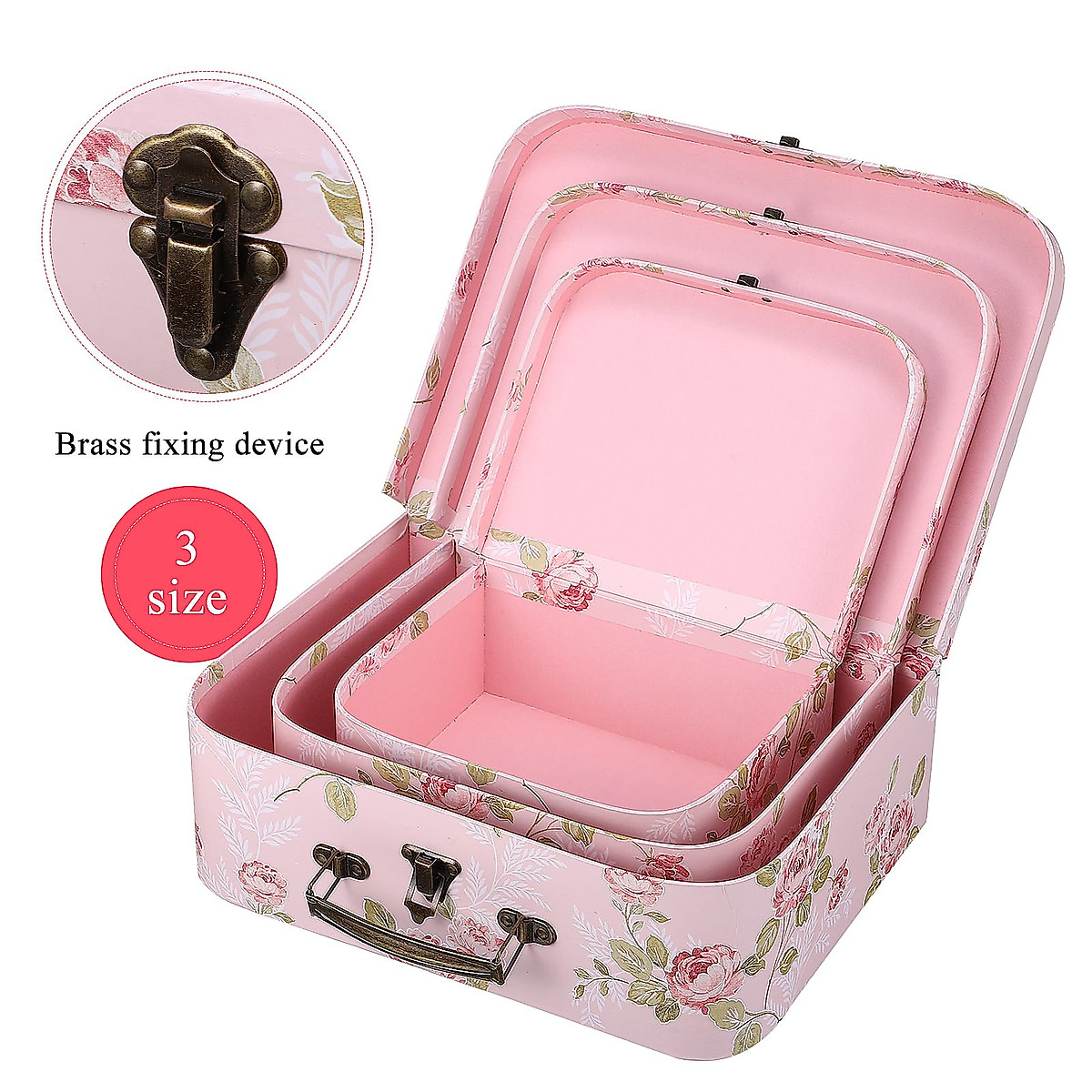 HOMSFOU 3Pcs Paperboard Suitcases Set of 3 Print Doll Clothes Storage Decorative Gift Box Small Party Favor Boxes for Wedding Bridal Shower