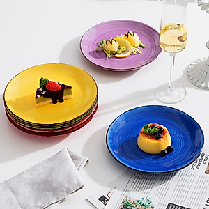vancasso Bonita Muticolor Salad Plate Set of 6, 7.5 Inch Ceramic Dessert Plate, Dishwasher and Microwave Safe