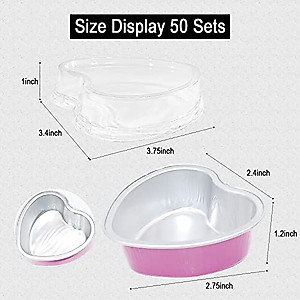 LETSKAB 3.4oz Baking Cups With Lids Aluminum Foil Muffin Liners Cupcake Disposable Muffin Tins Cupcake Mini Aluminium Foil Baking Cups for Catering Gathering Club Wedding Party (Pink, 50 Sets)