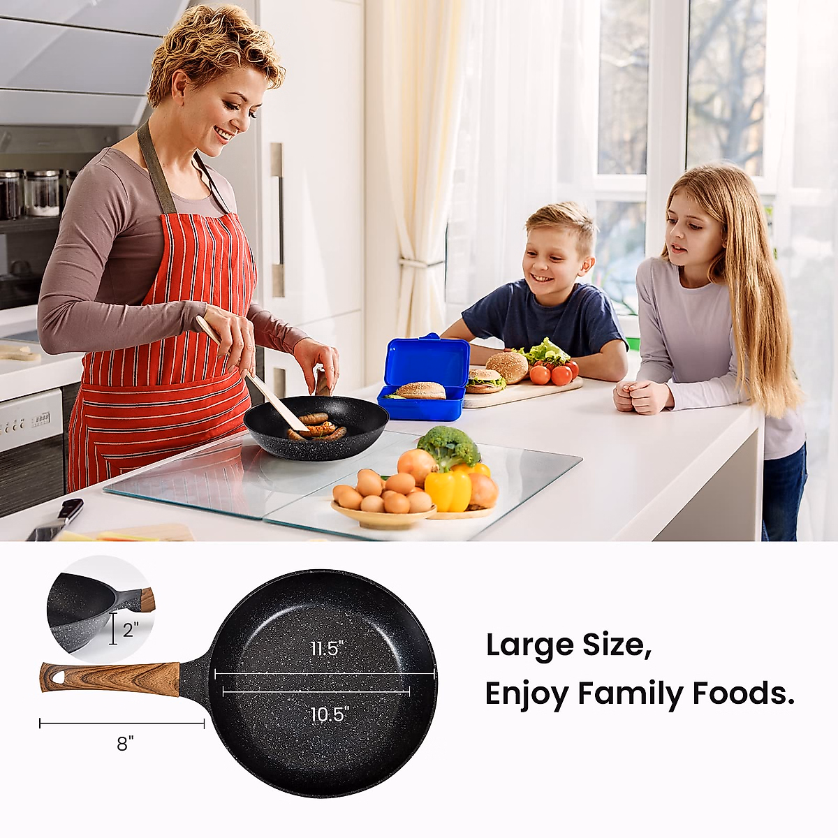 DIIG Nonstick Frying Pans Set with Lid, PFOA-Free Granite Coating Chef's Pan, 10 In, 11 In Fry Pans for Cooking, Stickless Skillet Set with Cover, Gift Cookware Pans Gas Stove, Induction Glass Top