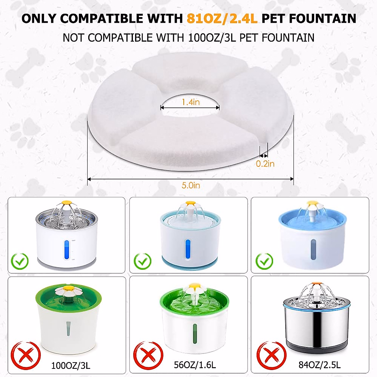 Comsmart 4-Pack Cat Water Fountain Filters for 81oz/2.4L Automatic Pet Fountain (GLX026)