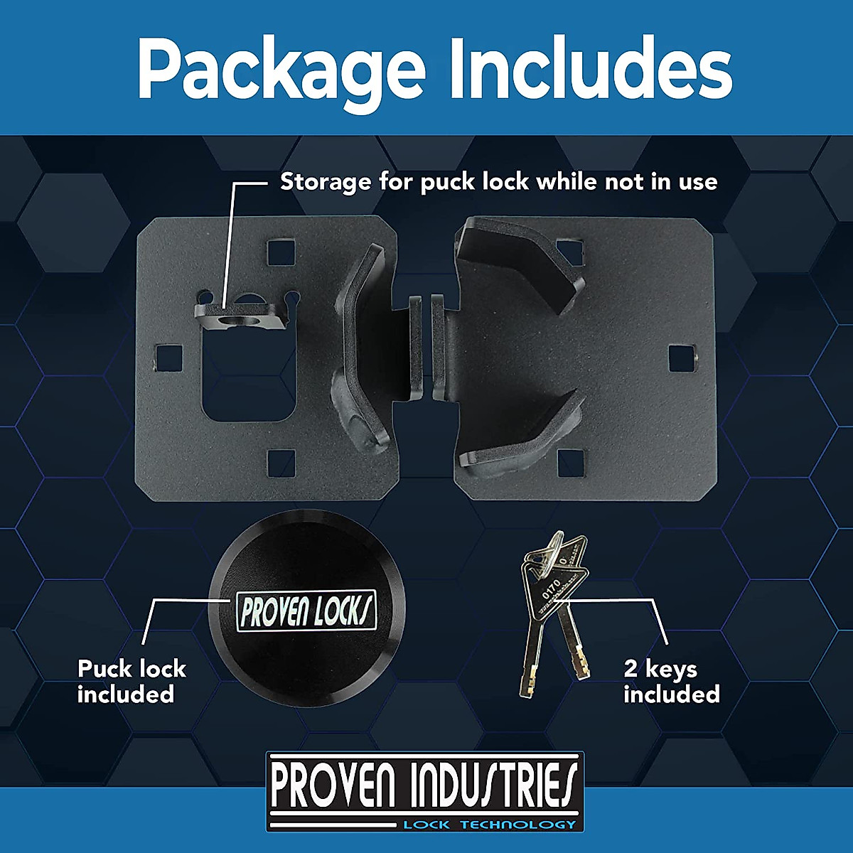 Proven Industries Puck Lock and Hasp Kit, Storage-Door Lock, Made in The USA, (Black)