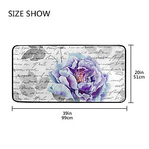 Watercolor Blue and Purple Peony Kitchen Mat Rugs Cushioned Chef Soft Non-Slip Floor Mats Washable Doormat Bathroom Runner Area Rug Carpet