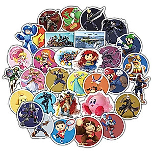 Super Smash Bros Laptop Stickers for Kids Teens Cute Cartoon Game Water Bottles Computer Luggage Phone Bike Waterproof Decals 50pcs