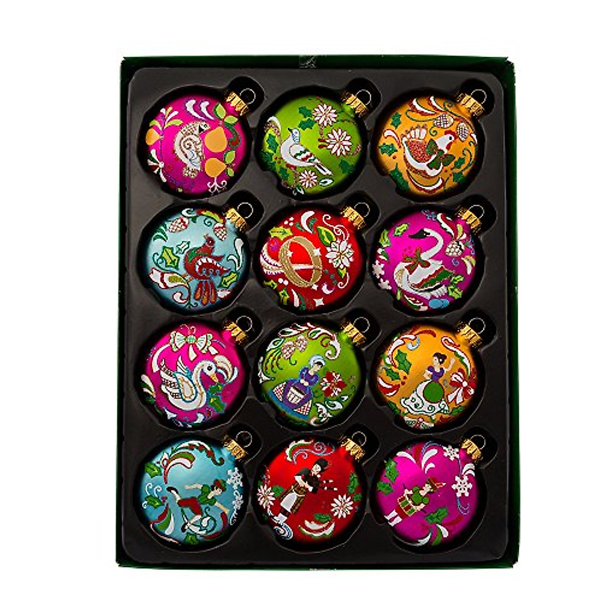 Kurt Adler GG0638 65Mm 12 Days Of Christmas Glass Ornament Set 12 Pieces