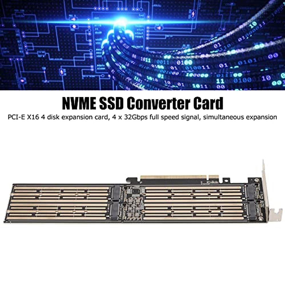 Adapter Card, Solid Structure NVME Expansion Card Stable Performance PCI‑E X16 4 for M.2 PCI‑E Device for SSD